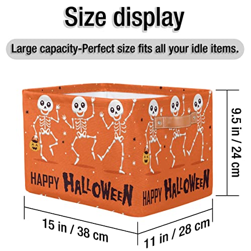 Pardick Happy Halloween Large Collapsible Storage Bins ,Danc Skull Decorative Canvas Fabric Storage Boxes Organizer with Handles,Rectangular Baskets Bin for Home Shelves Closet Nursery Gifts