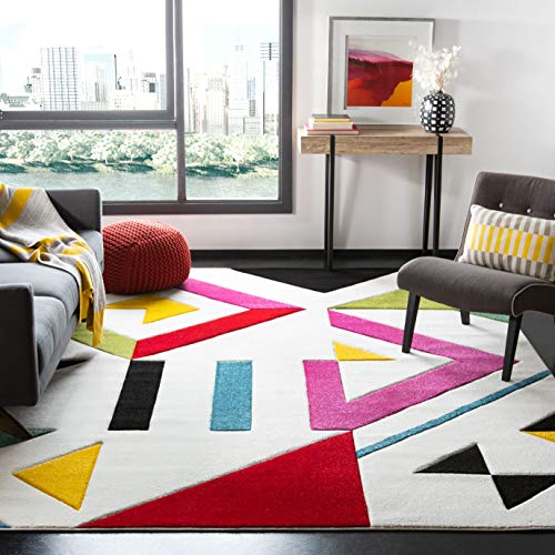 SAFAVIEH Hollywood Collection 5'3" x 7'6" Ivory / Rose HLW700A Mid-Century Modern Non-Shedding Living Room Bedroom Dining Home Office Area Rug