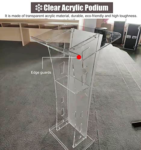 EESHHA Lectern Podium Stand Acrylic Lectern Podiums, Church Clear Pulpit Podium, Heavy-Duty Lecture Stand with Edge Stopper, Wedding Restaurant Lecterns Stand
