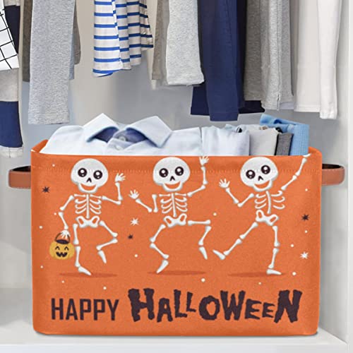Pardick Happy Halloween Large Collapsible Storage Bins ,Danc Skull Decorative Canvas Fabric Storage Boxes Organizer with Handles,Rectangular Baskets Bin for Home Shelves Closet Nursery Gifts