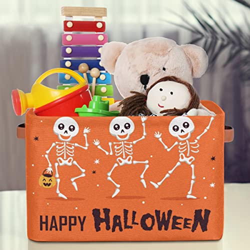 Pardick Happy Halloween Large Collapsible Storage Bins ,Danc Skull Decorative Canvas Fabric Storage Boxes Organizer with Handles,Rectangular Baskets Bin for Home Shelves Closet Nursery Gifts