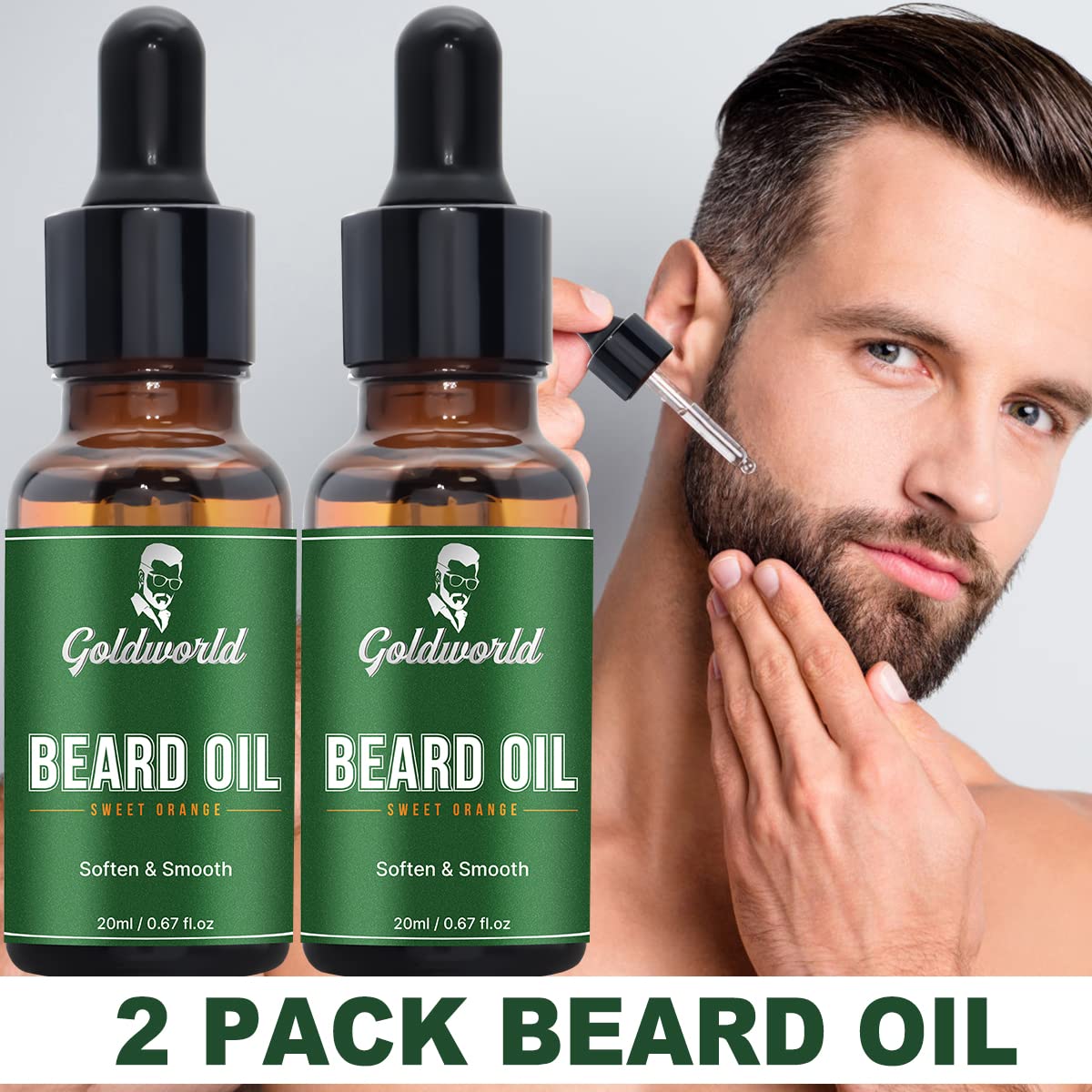 Beard Kit,Beard Growth Grooming Kit w/2 Pack Beard Oil & 2 Pack Beard Balm,Christmas Stocking Stuffers Gifts for Men Him Husband Dad Boyfriend,Shaving Kit w/Beard Wash Comb Brush (Orange)