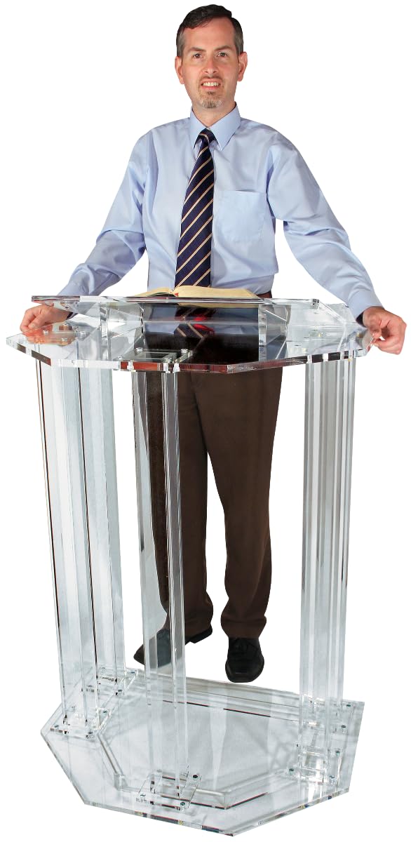 Kingdom Faceted Column Style Acrylic Lectern or Podium | Modern, Contemporary Acrylic Lectern for Churches, Schools, and Offices