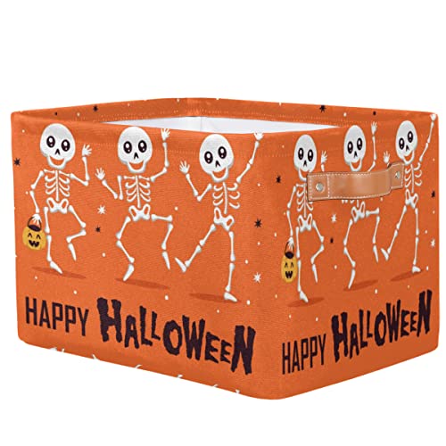 Pardick Happy Halloween Large Collapsible Storage Bins ,Danc Skull Decorative Canvas Fabric Storage Boxes Organizer with Handles,Rectangular Baskets Bin for Home Shelves Closet Nursery Gifts