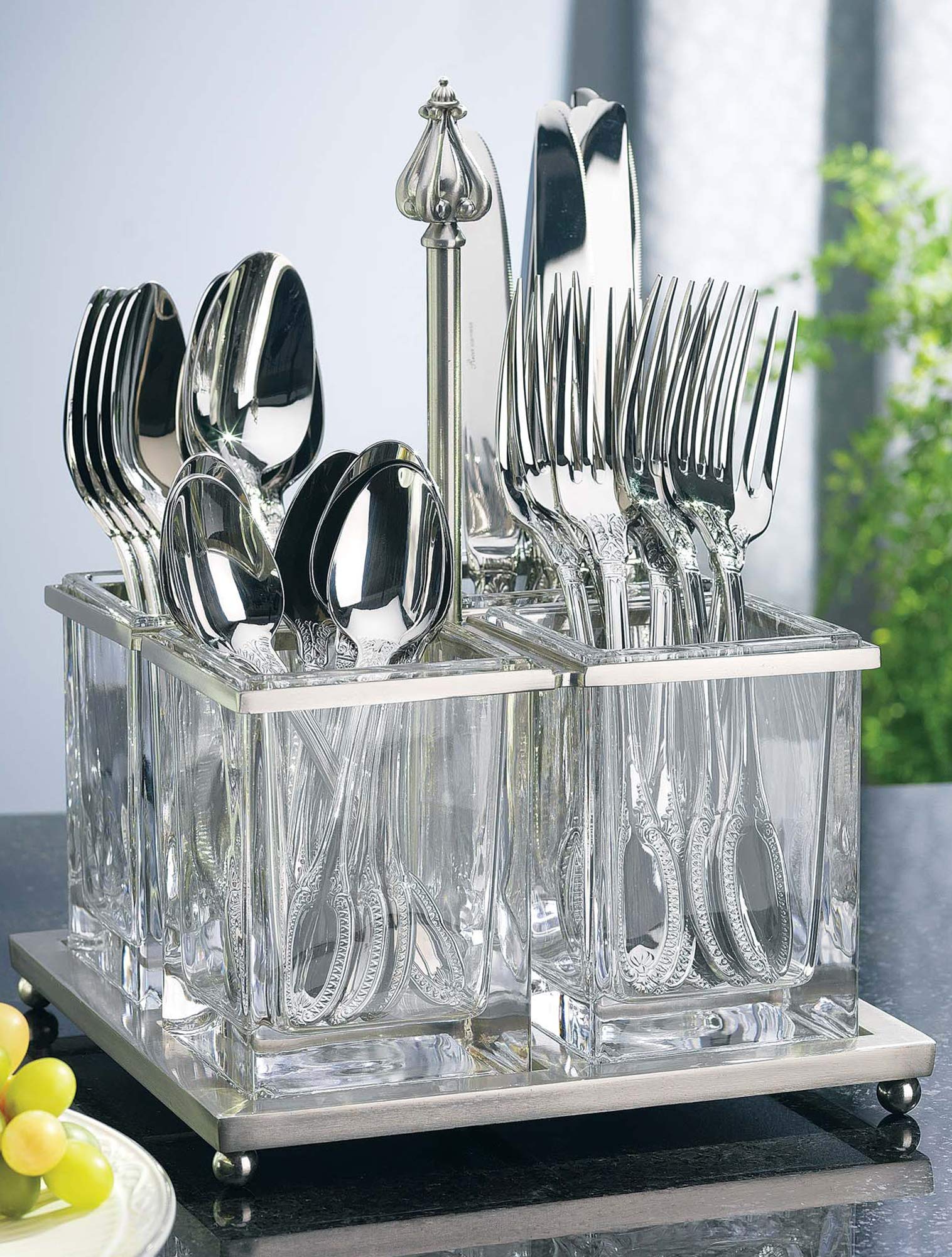 Godinger Metal and Glass Flatware Caddy