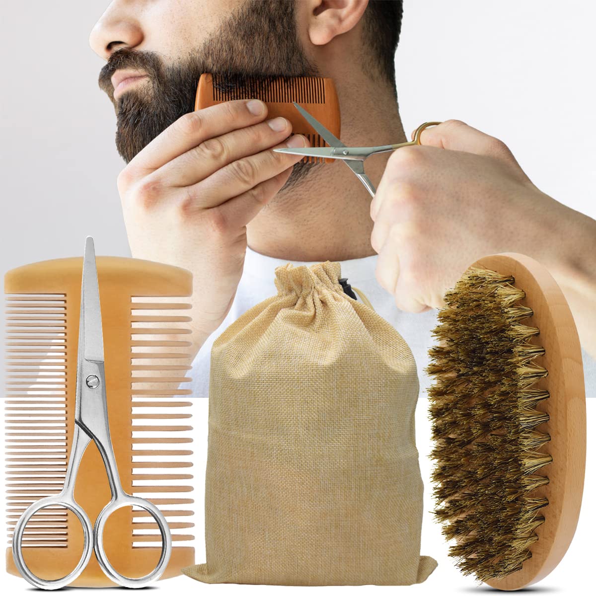 Beard Kit,Beard Growth Grooming Kit w/2 Pack Beard Oil & 2 Pack Beard Balm,Christmas Stocking Stuffers Gifts for Men Him Husband Dad Boyfriend,Shaving Kit w/Beard Wash Comb Brush (Orange)