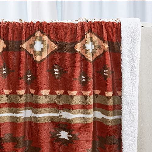 Home Soft Things Southwest Faux Fur Throw Blanket, Brick Red, 60'' x 80'', Soft Warm Lightweight Cozy Throw Blanket with Sherpa Backing Couch Bed Sofa Cover Throw Home Décor