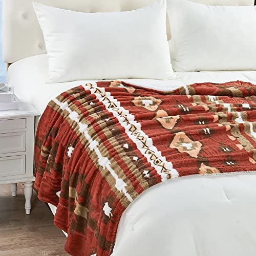 Home Soft Things Southwest Faux Fur Throw Blanket, Brick Red, 60'' x 80'', Soft Warm Lightweight Cozy Throw Blanket with Sherpa Backing Couch Bed Sofa Cover Throw Home Décor