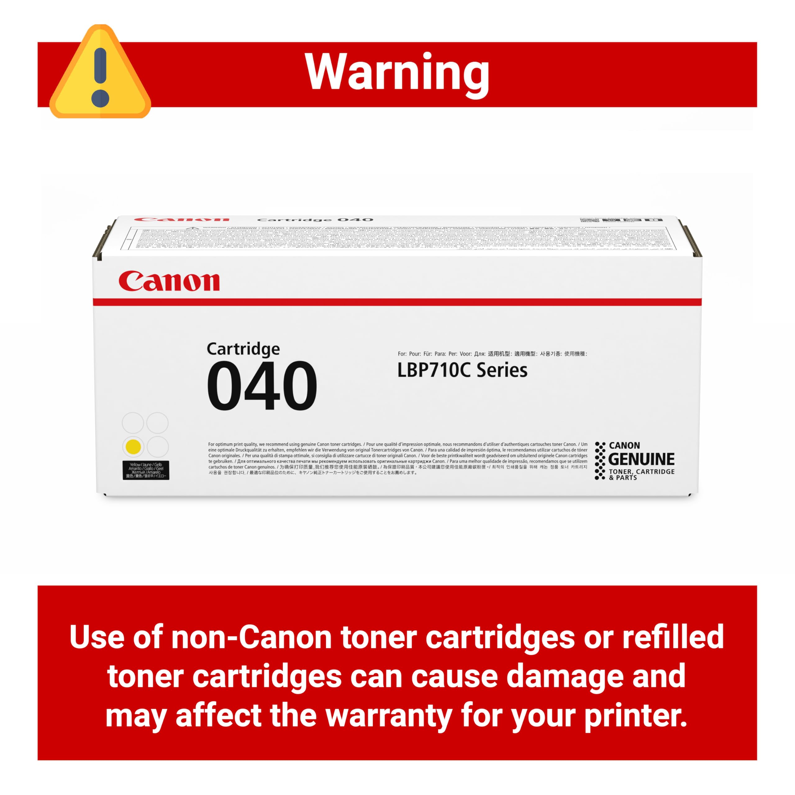 Canon Genuine Toner, Cartridge 040 Yellow (0454C001), 1 Pack, for Canon Color imageCLASS LBP712Cdn Laser Printer, Black