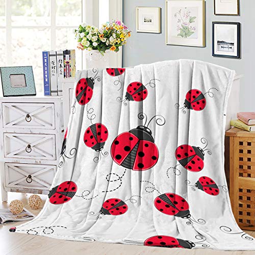 FortuneHouse8 Ladybug Blanket Flannel Fleece Blanket Christmas Red Ladybug Throw Blanket Super Soft Warm Cozy Bed Couch or Car Throw Blanket Ladybug Gifts for Women All Reason 60x80inch