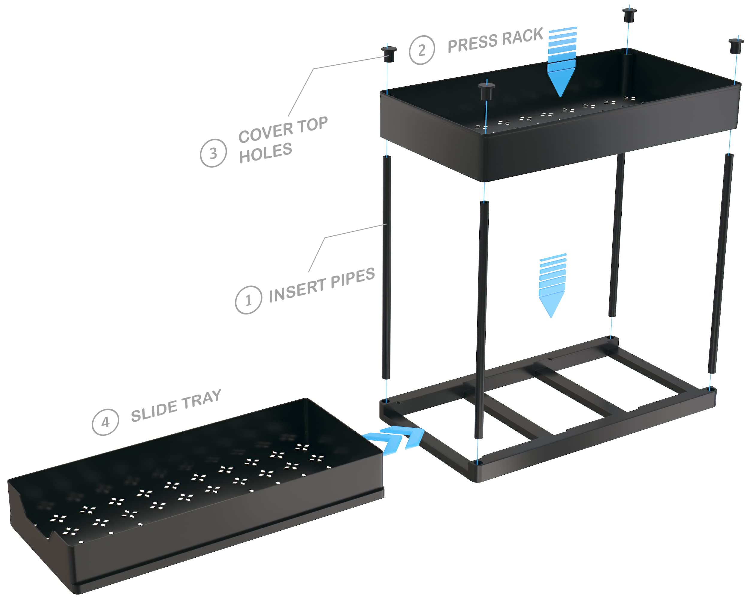 SLAH Pack of 2 Under Sink Organizers and Storage for Bathroom - 2 Tier Undersink Storage with Sliding Drawer and Hanging Hooks - Multi-purpose Organization for Kitchen Sink Organizer Under Cabinet
