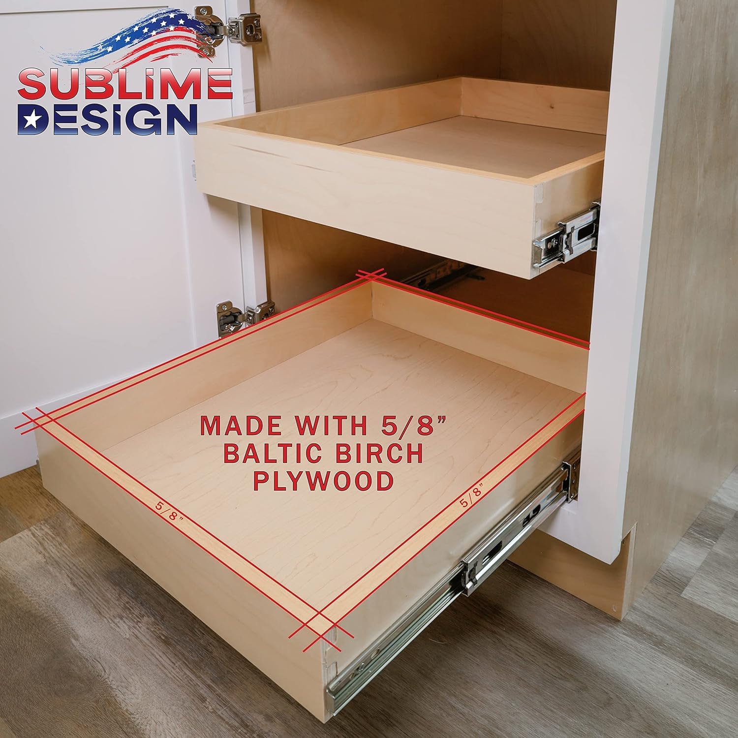 Sublime Design | Pull Out Tray | Side Mount | Baltic Birch Drawer for Kitchen Cabinets | Slide Out Shelves | Roll Out Cabinet Organizer (27" Wide)