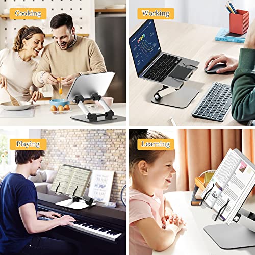 Book Stand for Reading, Grathia Adjustable Book Holder with Page Clips & Multi Heights Angles, Aluminum Ergonomic Desk Page Holder Foldable Book Stands Holder for Textbook Recipe Music Tablet (12'')