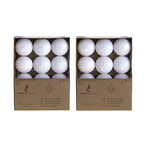 Mega Candles - Unscented 1.5" Floating Disc Candles - White, 2 Pack of 12, Set of 24