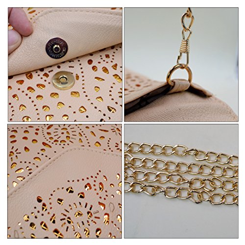 Mily Glitter Sequins Envelop Clutch Tote Shoulder Bag Handbag, Beige, One Size