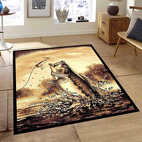 Champion Rugs Wildlife Nature Lodge Cabin Fish Bass Fishing Area Rug (5β 3β X 7β 5β)