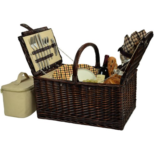Picnic at Ascot Buckingham Willow Picnic Basket with Service for 4 - London Plaid