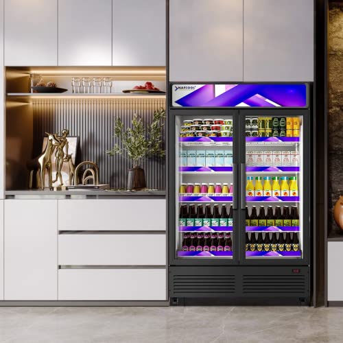 NAFCOOL Commercial Beverage Refrigerator Cooler,38 Cu Ft Two Glass Door Merchandiser Refrigerator Bar Wine Beer Drink Display Fridge for Home or Sale Used,ETL and NSF Approval,47.2" Wide