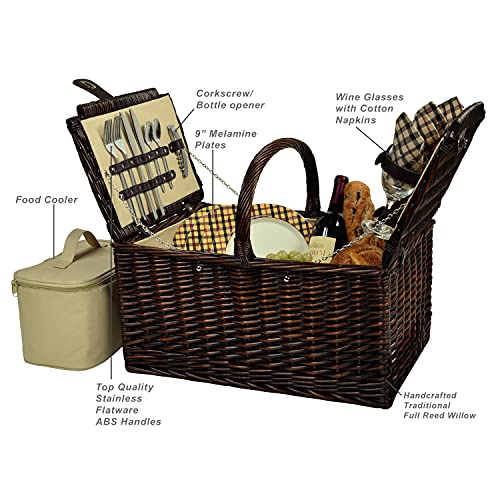 Picnic at Ascot Buckingham Willow Picnic Basket with Service for 4 - London Plaid