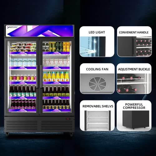 NAFCOOL Commercial Beverage Refrigerator Cooler,38 Cu Ft Two Glass Door Merchandiser Refrigerator Bar Wine Beer Drink Display Fridge for Home or Sale Used,ETL and NSF Approval,47.2" Wide