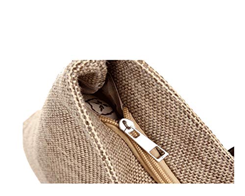 Women Canvas Handbag Cartoon Cat Eat Fish Tote Purse Leisure Hobo Bag for Shopping, Khaki
