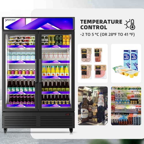 NAFCOOL Commercial Beverage Refrigerator Cooler,38 Cu Ft Two Glass Door Merchandiser Refrigerator Bar Wine Beer Drink Display Fridge for Home or Sale Used,ETL and NSF Approval,47.2" Wide