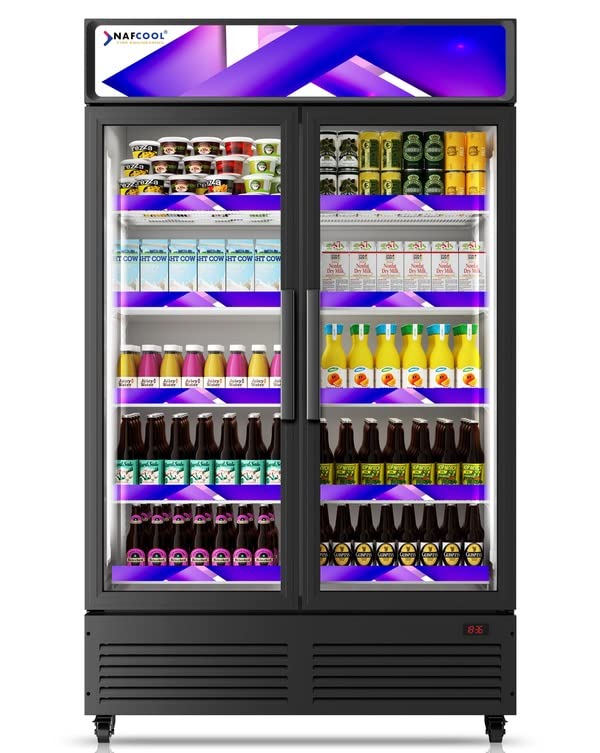 NAFCOOL Commercial Beverage Refrigerator Cooler,38 Cu Ft Two Glass Door Merchandiser Refrigerator Bar Wine Beer Drink Display Fridge for Home or Sale Used,ETL and NSF Approval,47.2" Wide