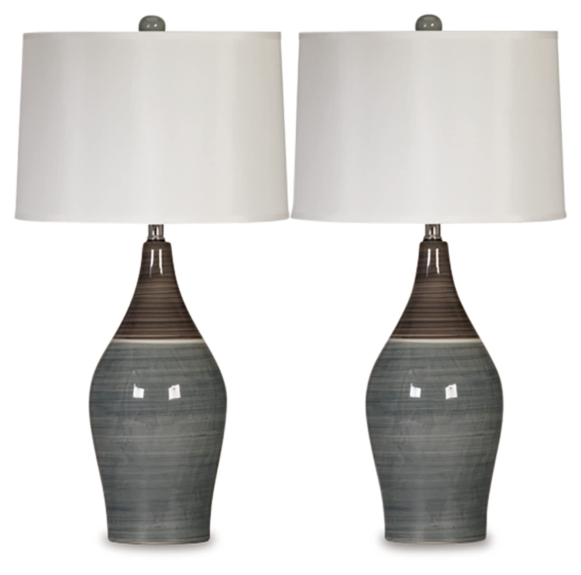 Signature Design by Ashley Niobe Glazed Ceramic Table Lamp, 2 Count, 28", Multicolored & Gray