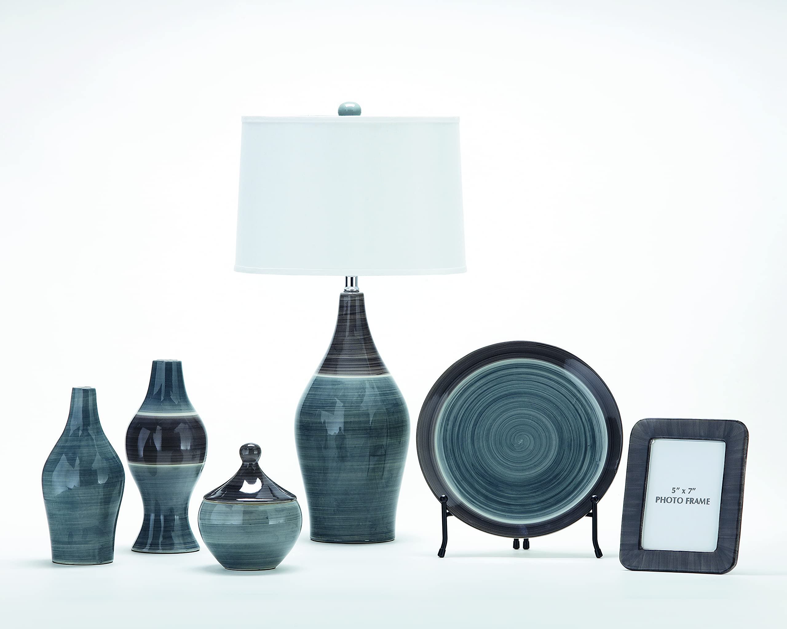 Signature Design by Ashley Niobe Glazed Ceramic Table Lamp, 2 Count, 28", Multicolored & Gray
