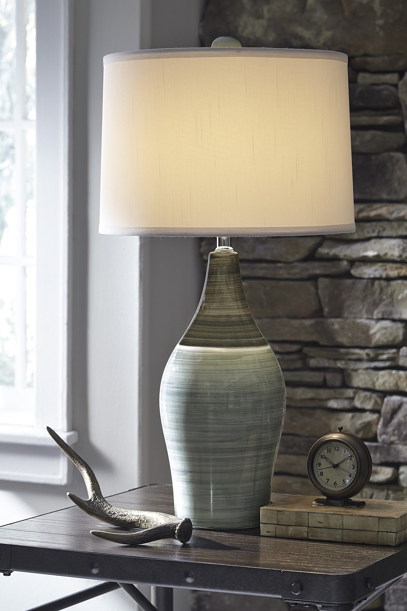 Signature Design by Ashley Niobe Glazed Ceramic Table Lamp, 2 Count, 28", Multicolored & Gray