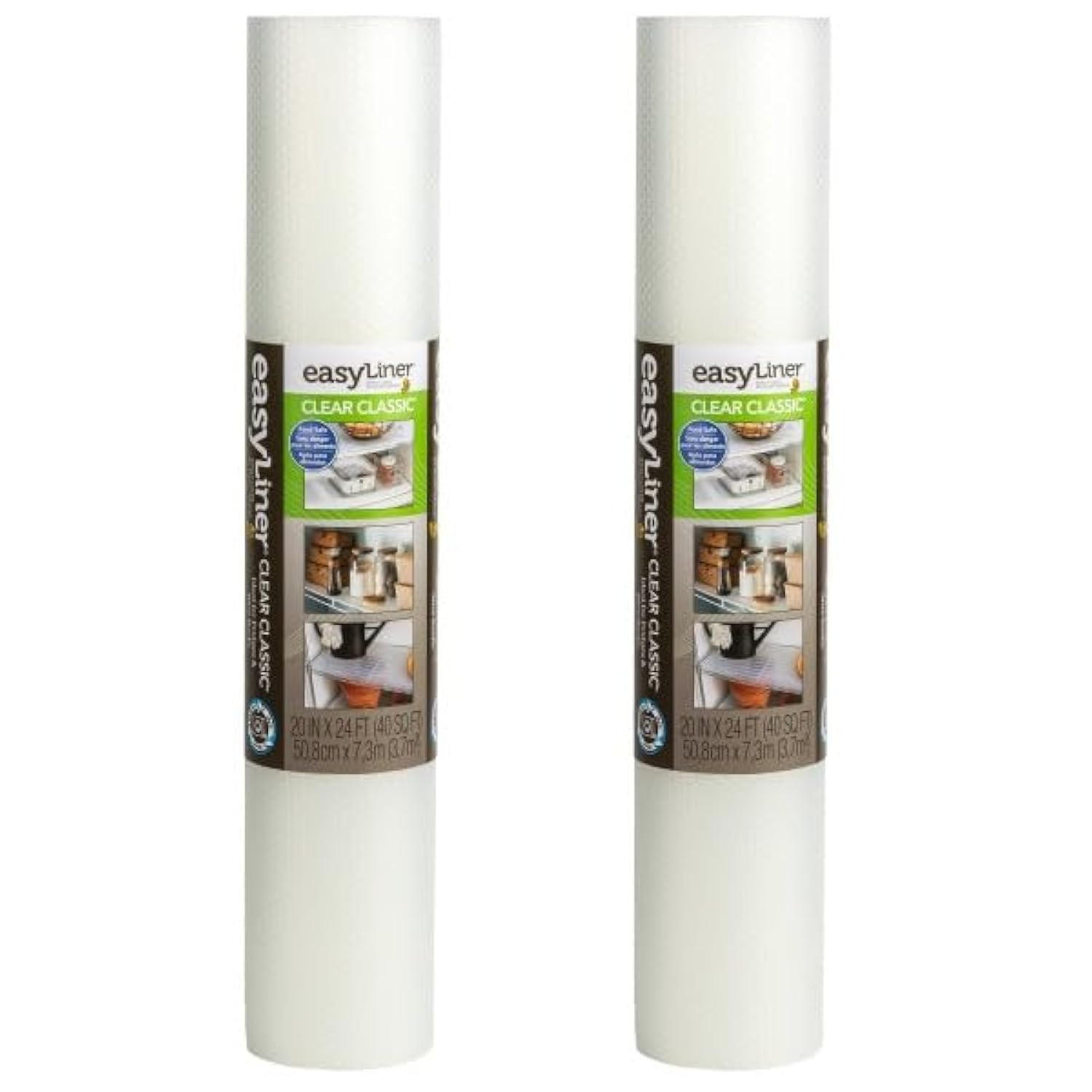 Duck 285778 Clear Classic EasyLiner Shelf Liner, 20 in x 24 ft, 2 Rolls, White, 79 sq