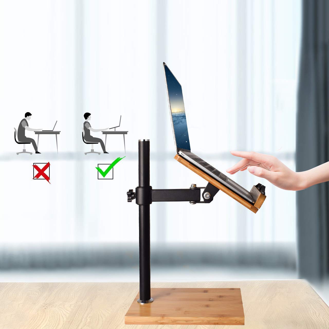 wishacc Book Stand Height Adjustable - Upright Bamboo Book Stand & Holder for Reading Hands Free, Desktop Adjustable Reading Height and Angle Book Rest with Page Clips (11.0 x 8.1 inches)