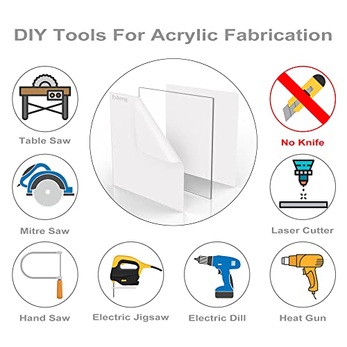 Esheng Clear Acrylic Sheet Cast Plexiglass 12"×12"Square Panel 1/25"(1mm) Thick,Laser Engraved Plastic Sheet,Easy to Cut,With Double-Sided Protective Film for Signs, DIY Display Projects, Craft,2Piece