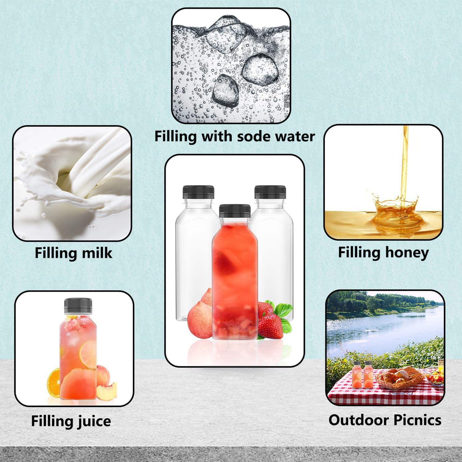 3 Pcs 17 Oz Plastic Juice Bottles Empty Clear Containers with Tamper Proof Lids for Juice, Milk and Other Beverage