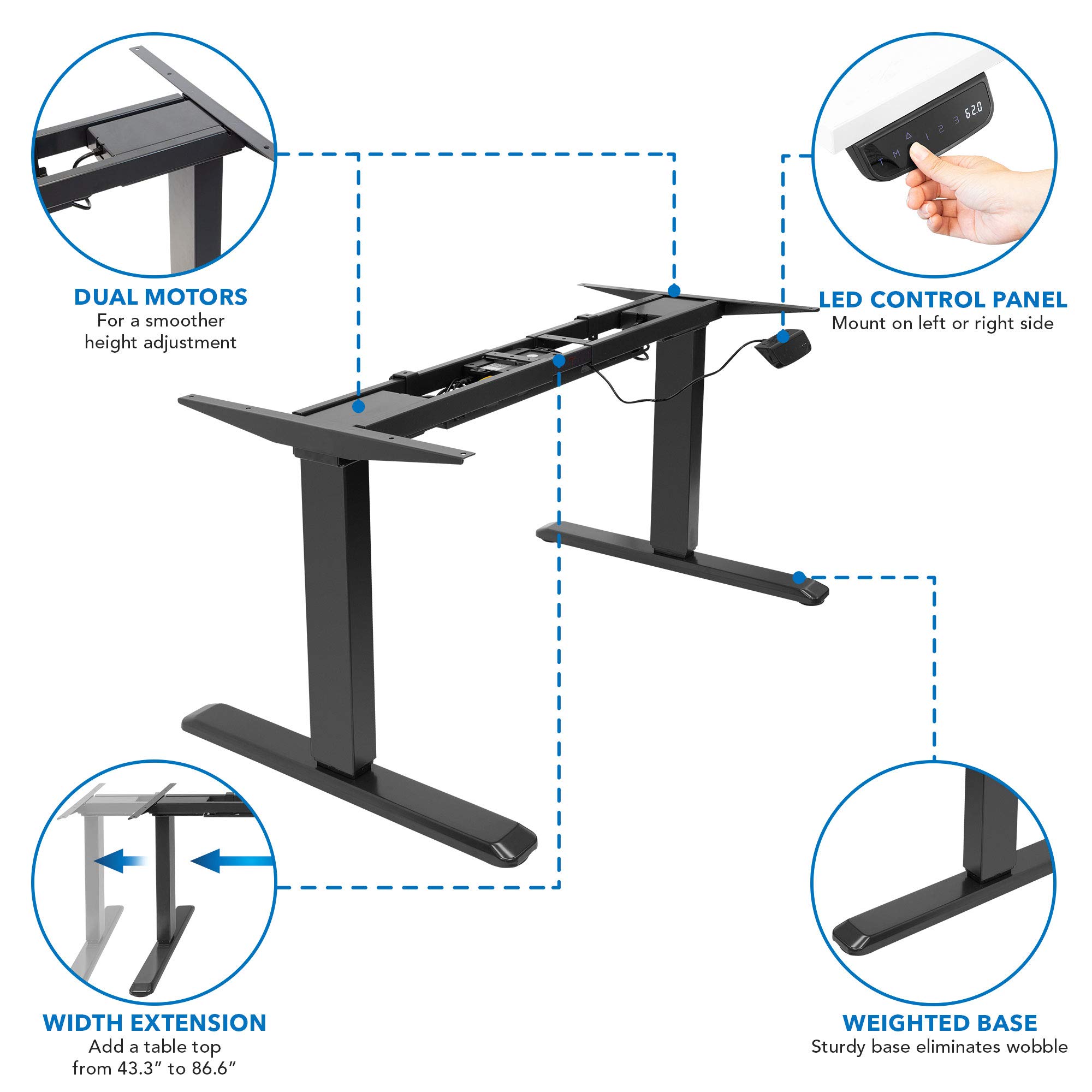 Mount-It! Dual Motor Electric Standing Desk Frame [Heavy Duty 275 lbs Capacity] Ergonomic, Adjustable Height, Sit Stand Base with Programmable Control Panel, Collision Sensor (Black)