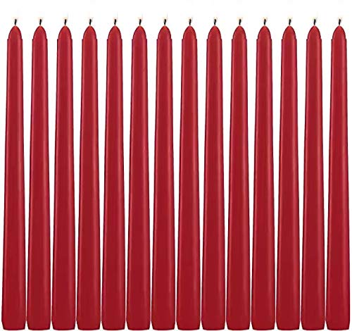 YIHANG Red Taper Candles - Set of 14 Dripless Candles - 10 inch Tall, 3/4 inch Thick - 7.5 Hour Clean Burning