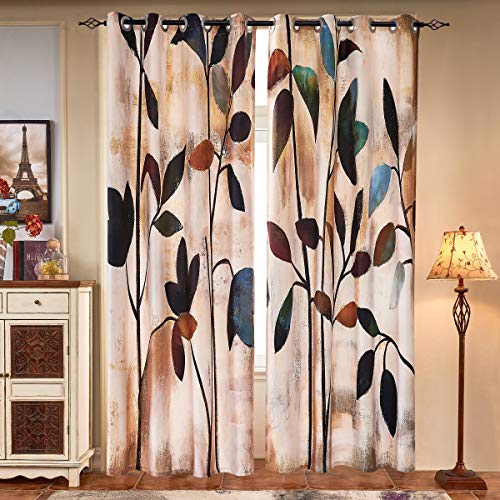 subrtex Printed Curtains Room Darkening for Bedroom Living Room Kids Room Dining Room Valance Colorful Window Drapes 2 Panel Set (52'' x 63'', Brown)