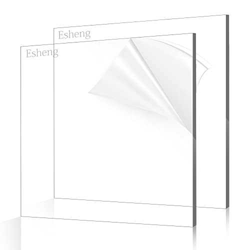 Esheng Clear Acrylic Sheet Cast Plexiglass 12"Ă12"Square Panel 1/25"(1mm) Thick,Laser Engraved Plastic Sheet,Easy to Cut,With Double-Sided Protective Film for Signs, DIY Display Projects, Craft,2Piece