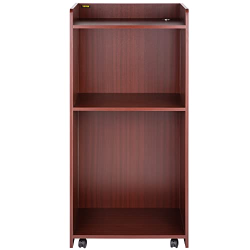 VEVOR Wood Podium, 23.6" x 47.2", Lecterns and Podiums w/ 4 Rolling Wheels, Baffle Plate & Shelf, Easy Assembly Walnut Wood Lecterns for Church, Office, School, Home