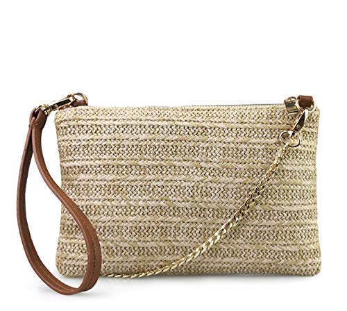 Straw Zipper Small Cross body bag Wristlet Clutch Womens Purse (Brown)