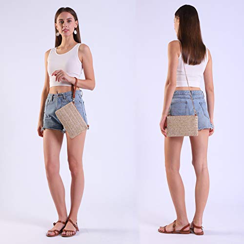 Straw Zipper Small Cross body bag Wristlet Clutch Womens Purse (Brown)