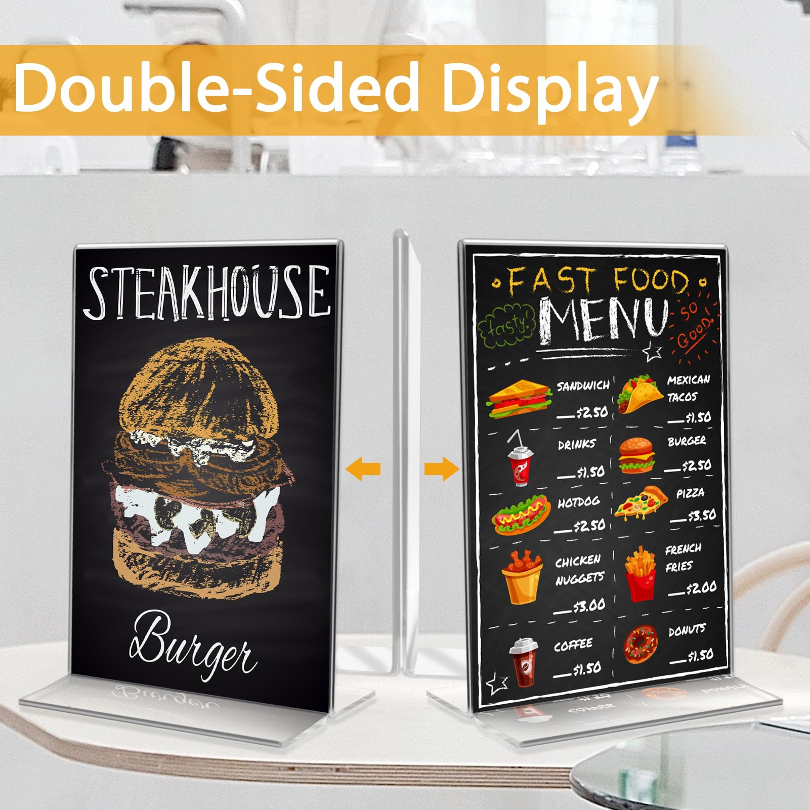 HUANGXIN 5 x 7 Inch Acrylic Clear Sign Holder 15 Pack Table Menu Display Double Sided Clear Poster Stand Frame Shelf Picture Flyer Signs Holders for Office Store Restaurant Hotels Vendor Events