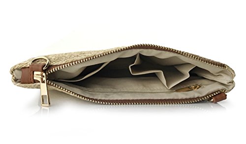 Straw Zipper Small Cross body bag Wristlet Clutch Womens Purse (Brown)