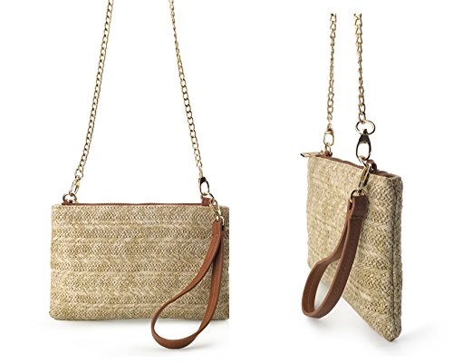 Straw Zipper Small Cross body bag Wristlet Clutch Womens Purse (Brown)