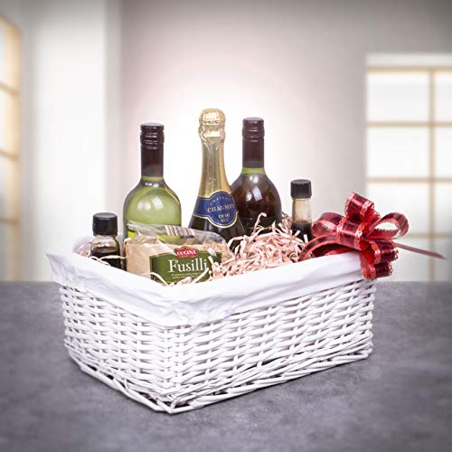 Woodluv White Wicker Storage Shelf Basket With Removable Lining, White - Small