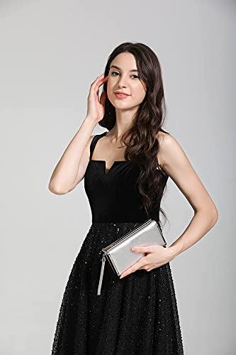 Women Silver Clutch Purse Small Box Sparkly Evening Bag in Hardcase with Metallic Tassel for Party Wedding with Gift Packing
