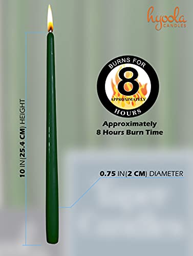Hyoola 12 Pack Tall Taper Candles - 10 Inch Hunter Green Dripless, Unscented Dinner Candle - Paraffin Wax with Cotton Wicks - 8 Hour Burn Time