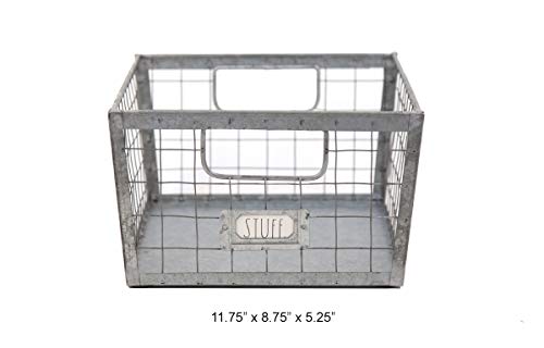 Rae Dunn Wire Storage Basket – Galvanized Steel and Solid Wood Organizer – Decorative Folder Bin with Two Handles and Label Slot - for Office, Bedroom, Living Room, Closet and More