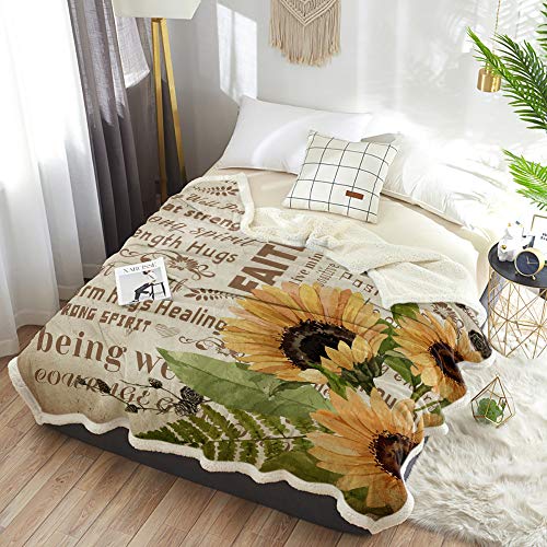 LBDOMOV Warm Hugs Positive Healing Throw Blanket, Sherpa Microfiber Comfort Caring Gift Throw - Sunflower Get Well Soon Gift for Women Men Patient Older Parent 39" x 49"