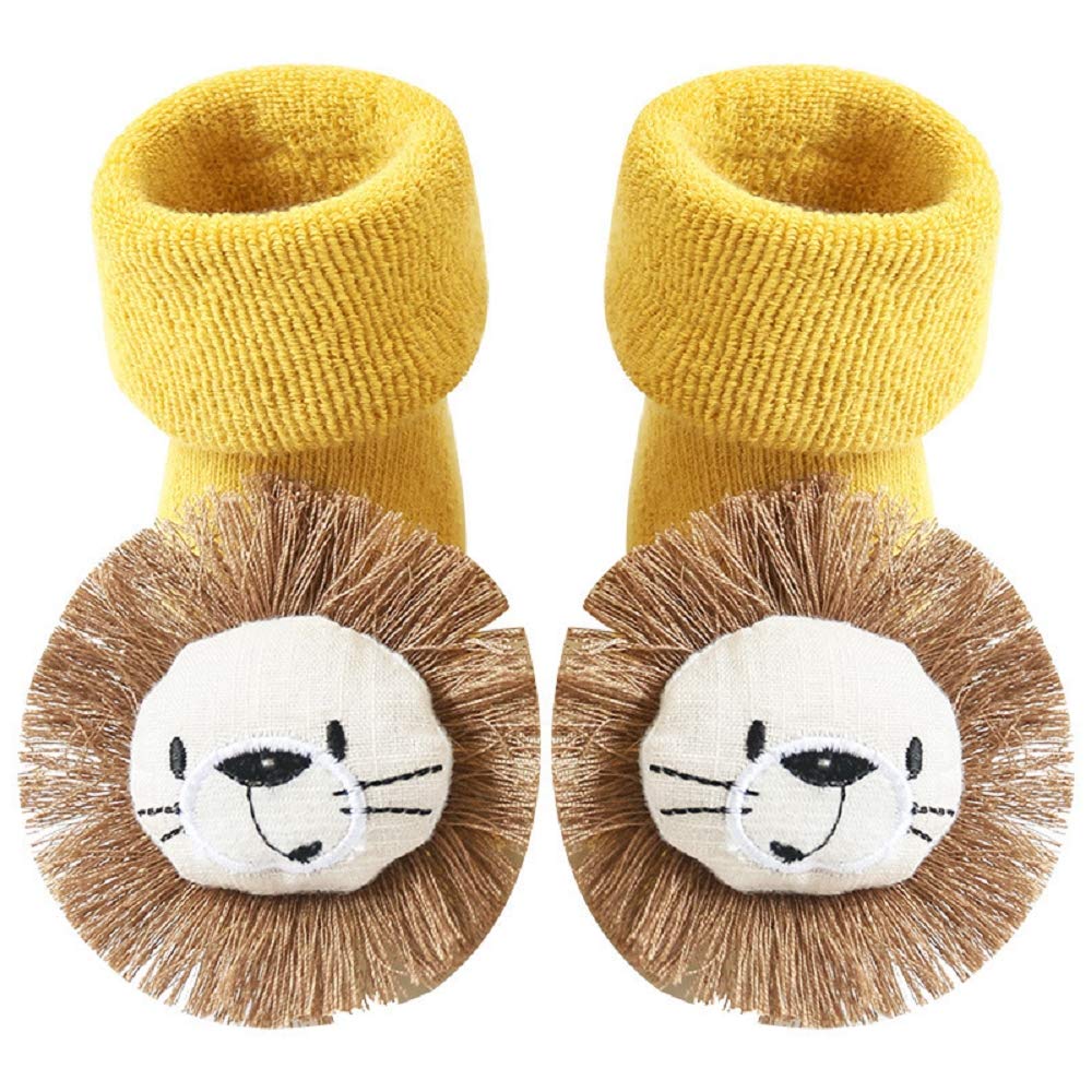 MEIQING 1 Pair Lion Design Unisex Baby Toddler Grip Socks Floor Socks Anti Slip Socks (0-12Month)